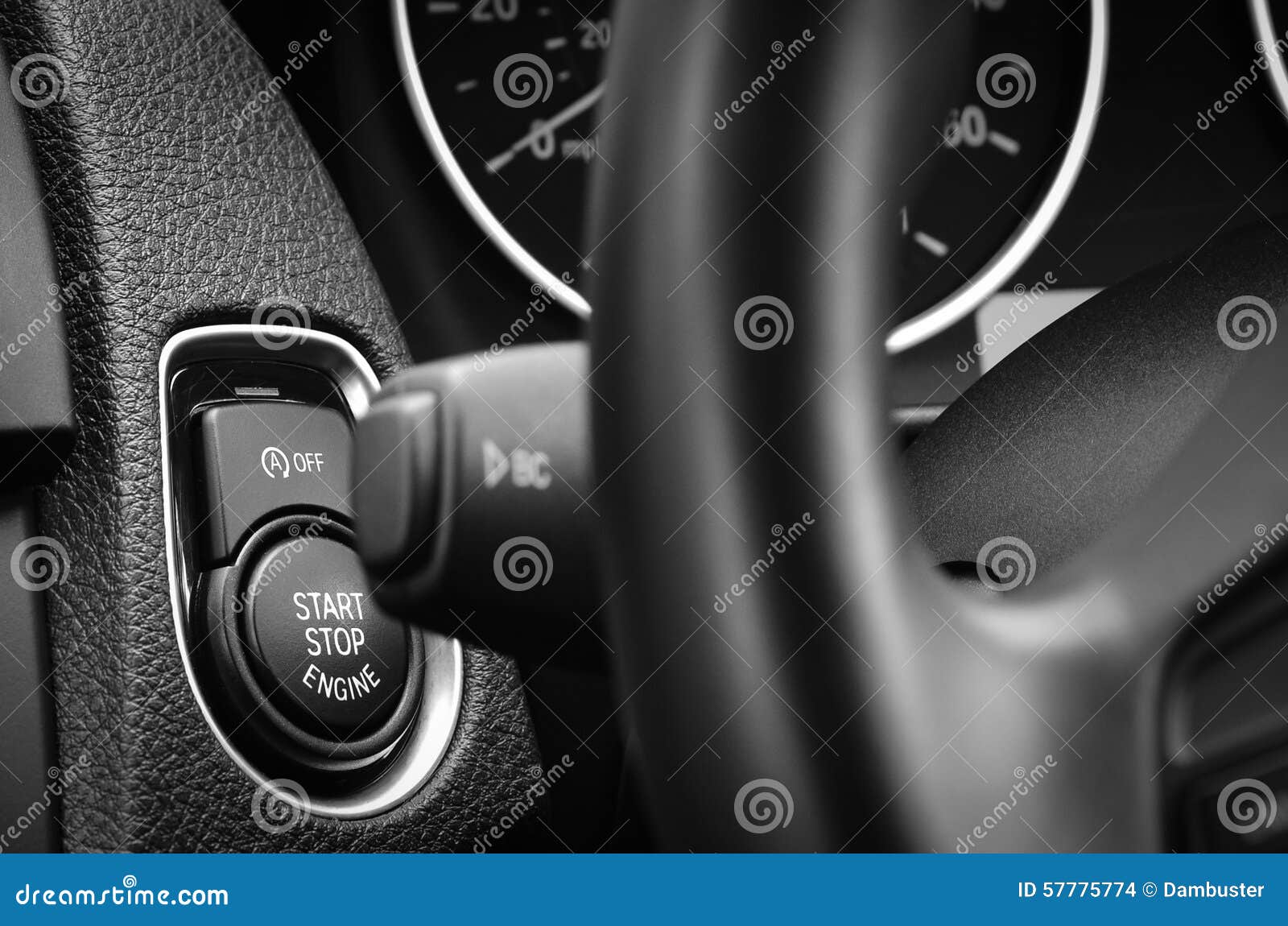Engine Start Stop Button in a Moden Passenger Car. Stock Photo - Image ...