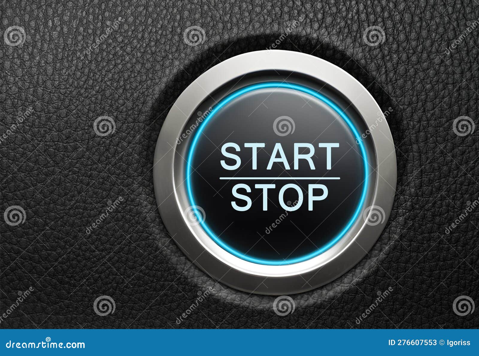 Engine Start Button with Blue Glowing Ring on a Modern Car Stock Image ...