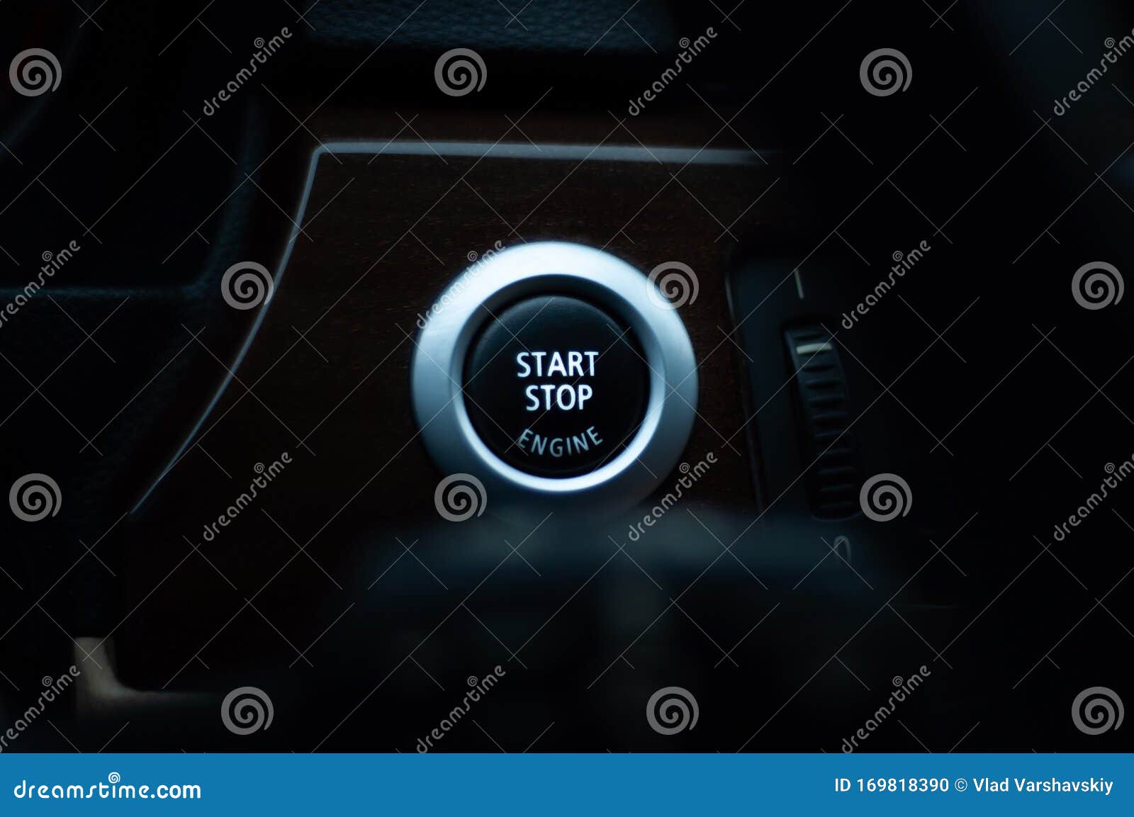 Engine Start Stop Button of a Modern Car in Dark Cool Colors Stock ...