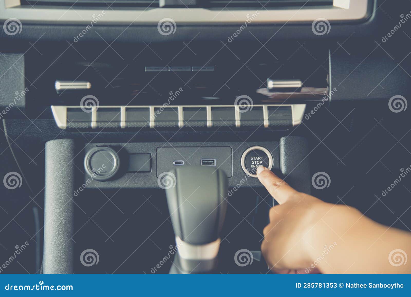 Engine Start Stop System with Finger Pressing the Button Stock Image ...