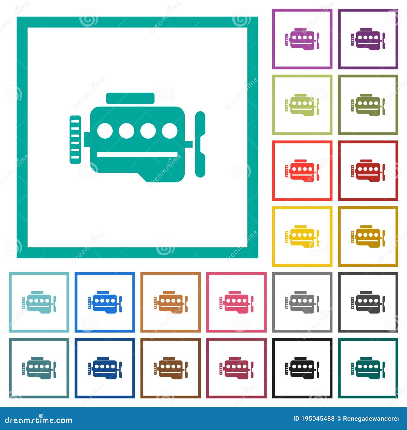 Engine Symbol Flat Color Icons with Quadrant Frames Stock Vector ...