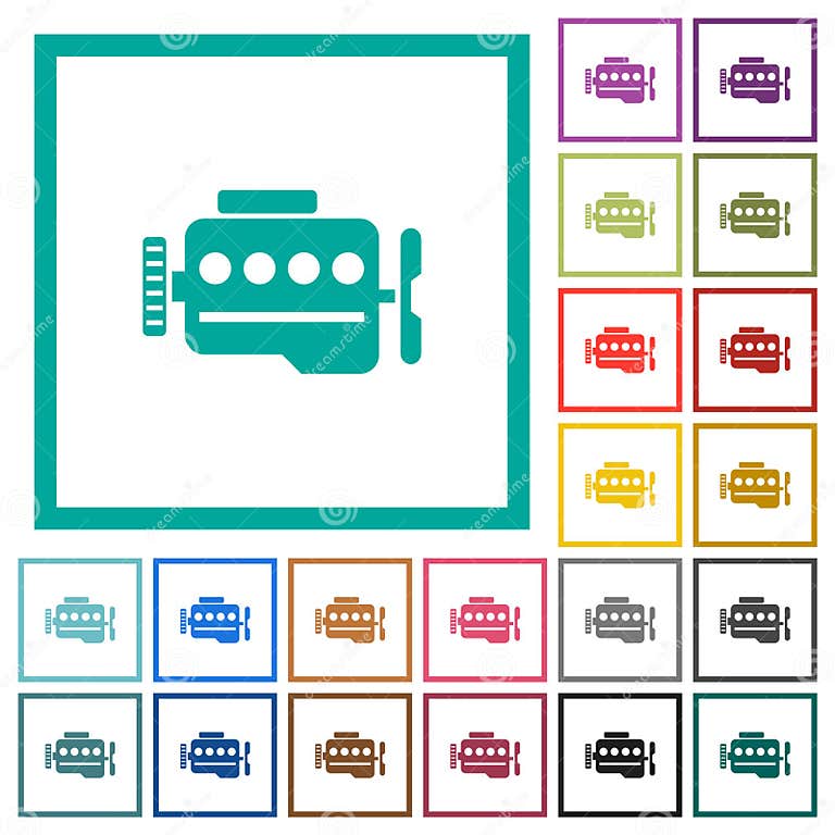 Engine Symbol Flat Color Icons with Quadrant Frames Stock Vector ...