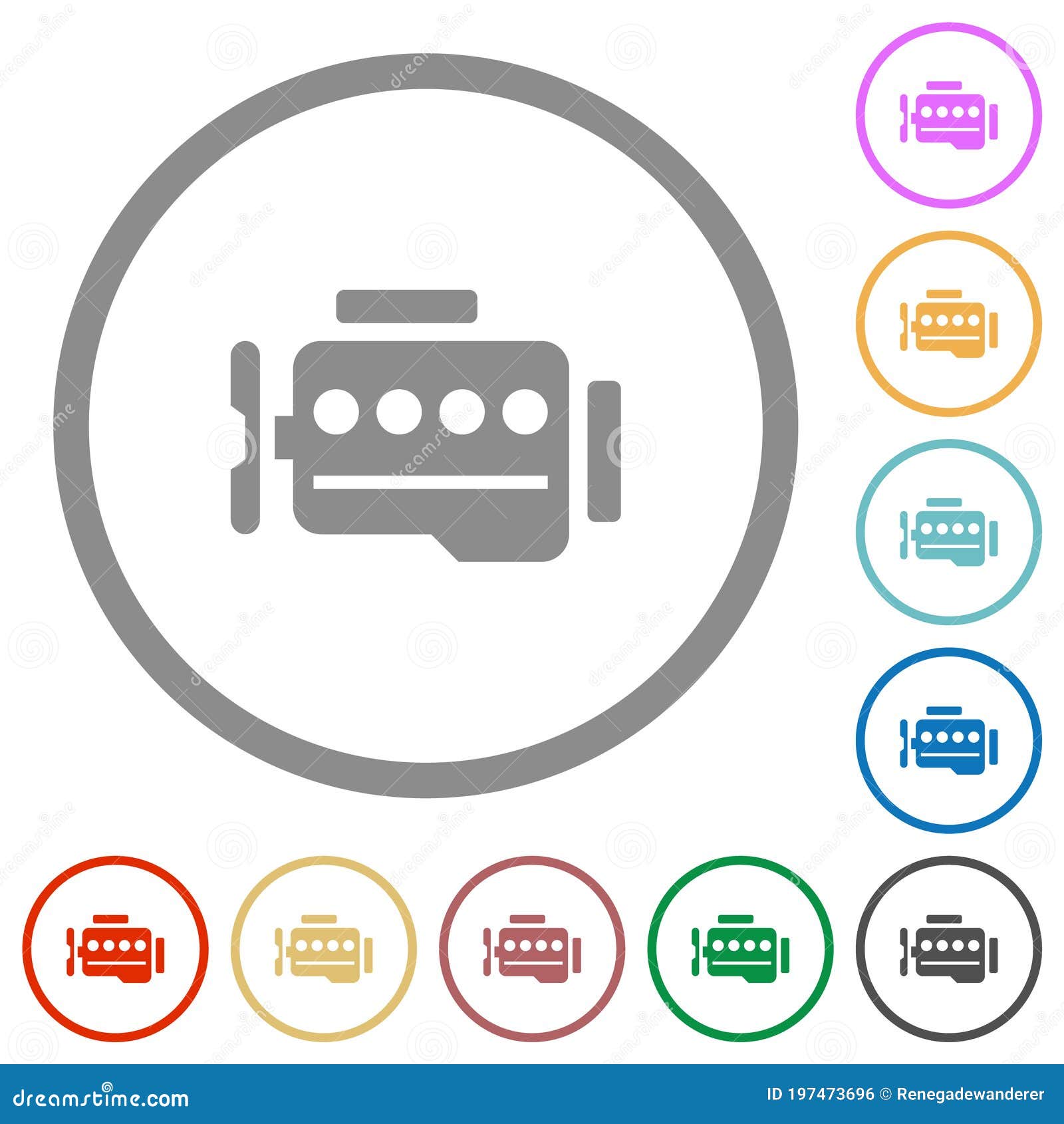 Engine Symbol Flat Icons with Outlines Stock Vector - Illustration of ...