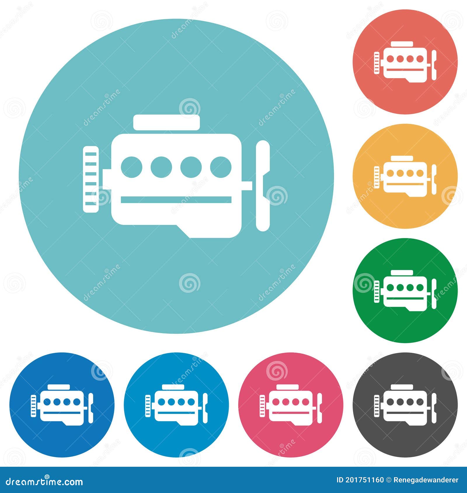 Engine Symbol Flat Round Icons Stock Vector - Illustration of simple ...