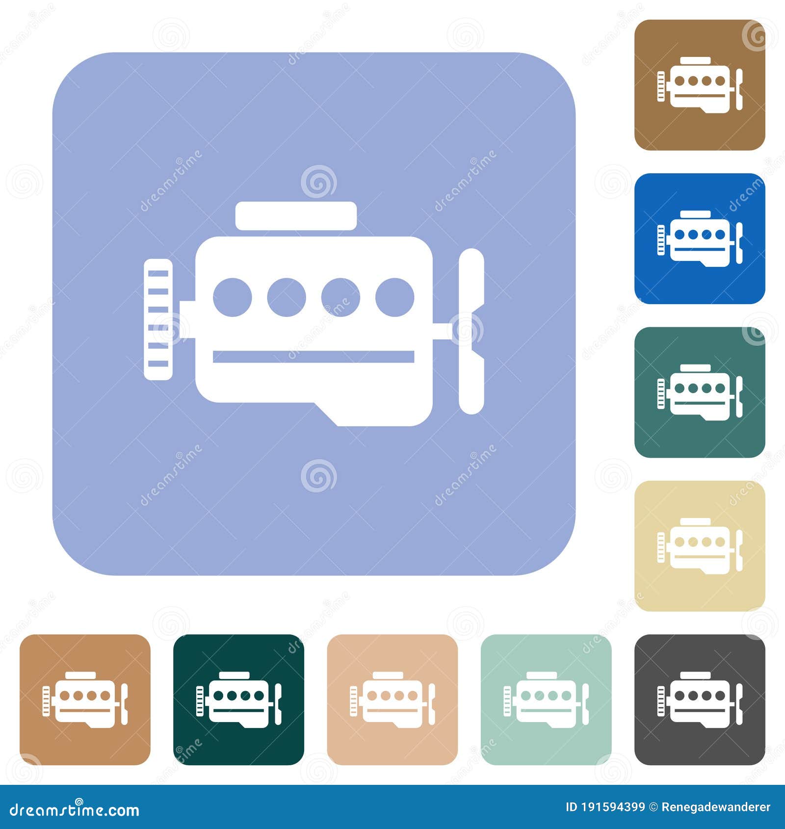 Engine Symbol Rounded Square Flat Icons Stock Vector - Illustration of ...
