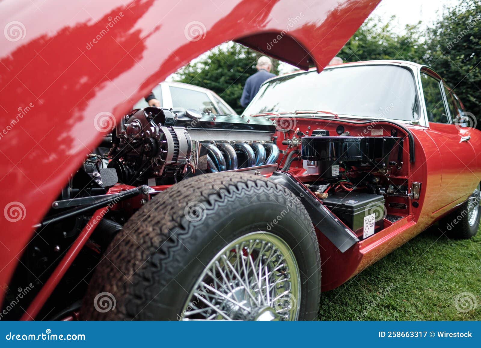 Engine and the Tire of a Red Retro Car Stock Image - Image of engine ...