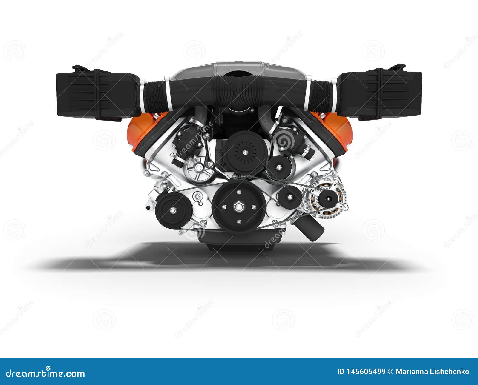 Engine To Car with Air Filters 3d Render on White Background with ...