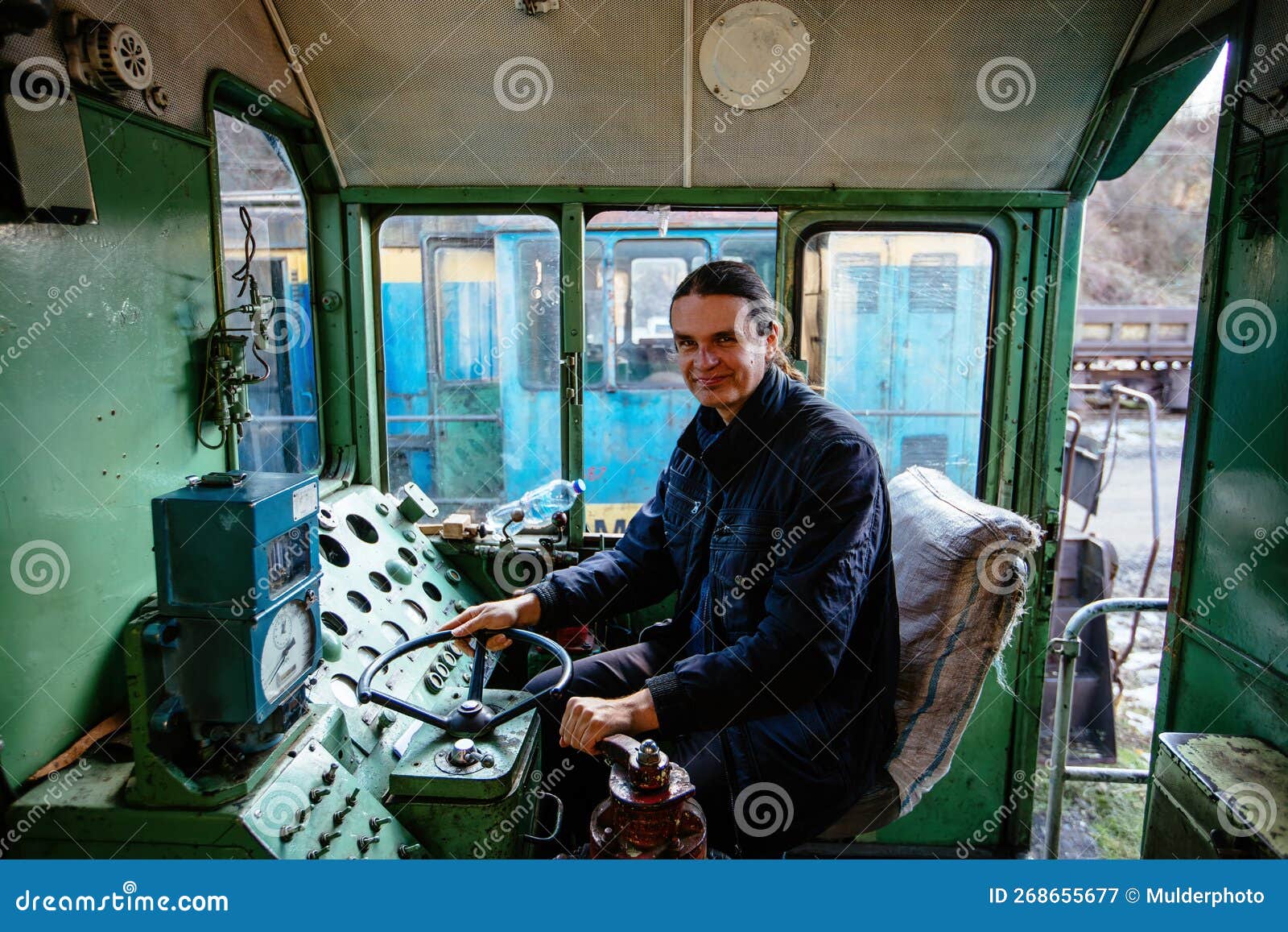 Engine Train Driver Inside of Locomotive Control Room Stock Image ...
