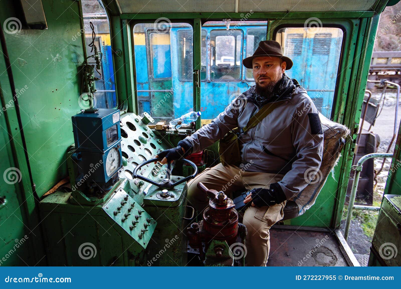 Engine Train Driver Inside of Locomotive Control Room Stock Image ...