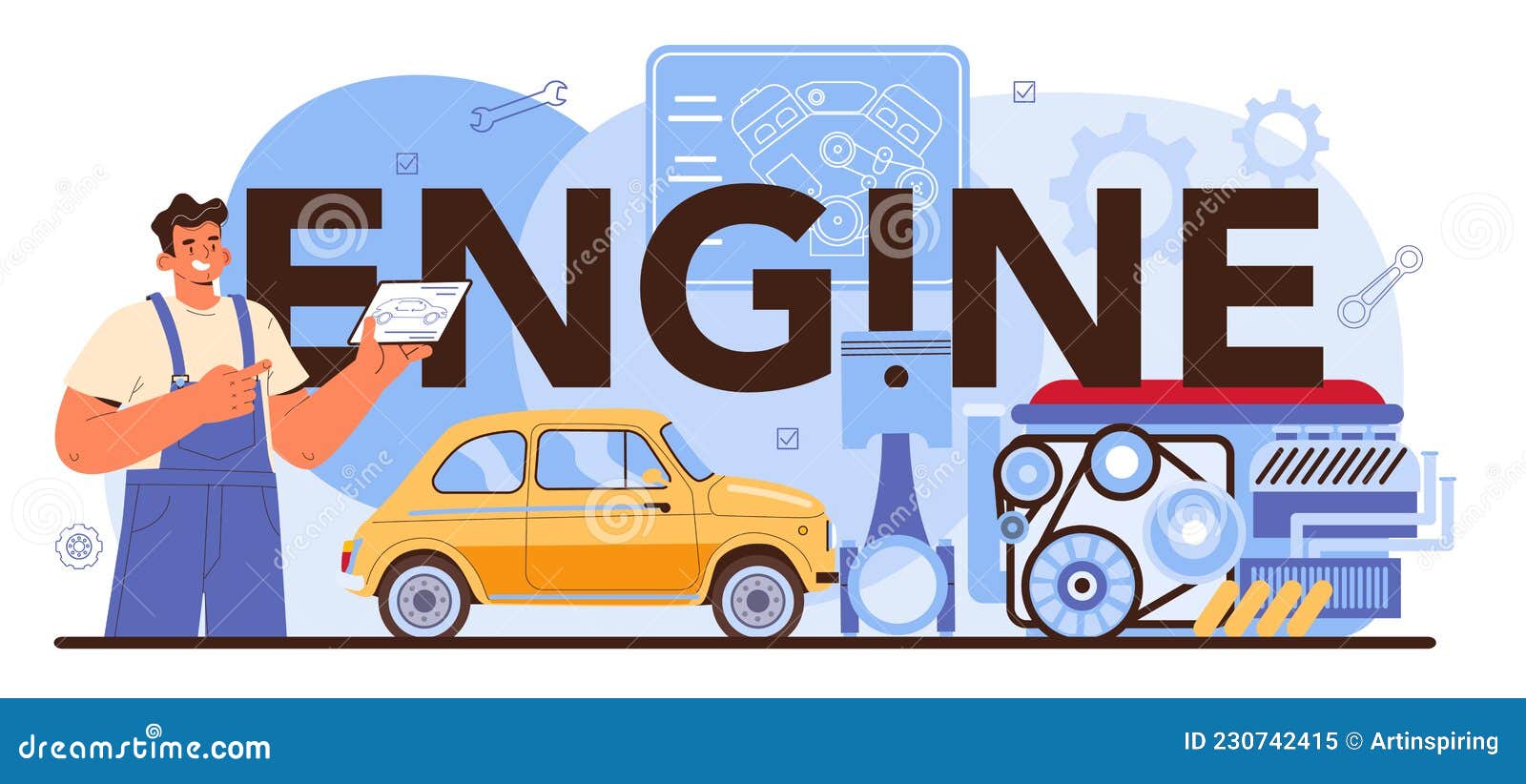 Engine Typographic Header. Car Repair Service Stock Vector ...