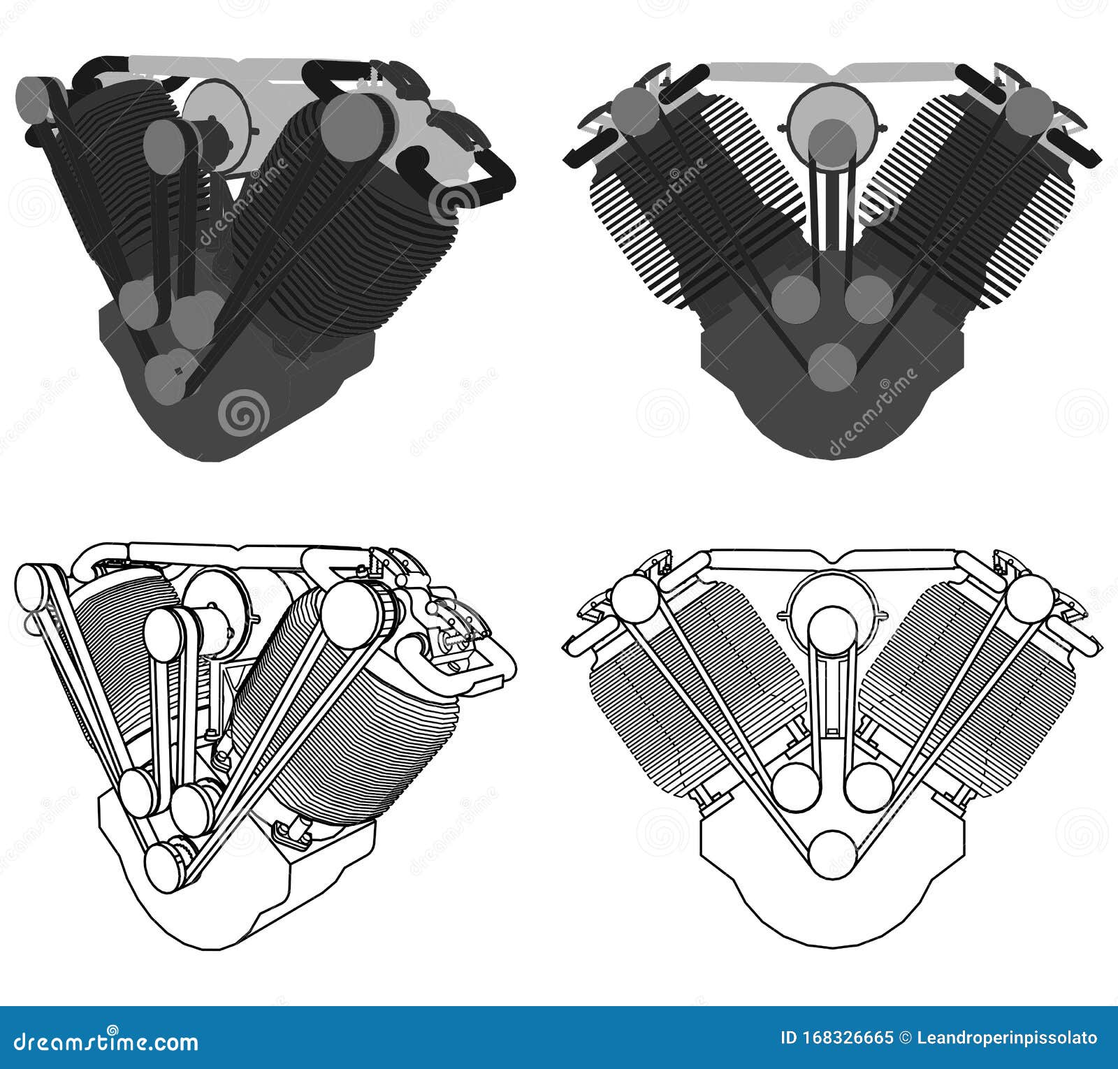 Engine V Twin Colored. Front View Stock Vector - Illustration of engine ...