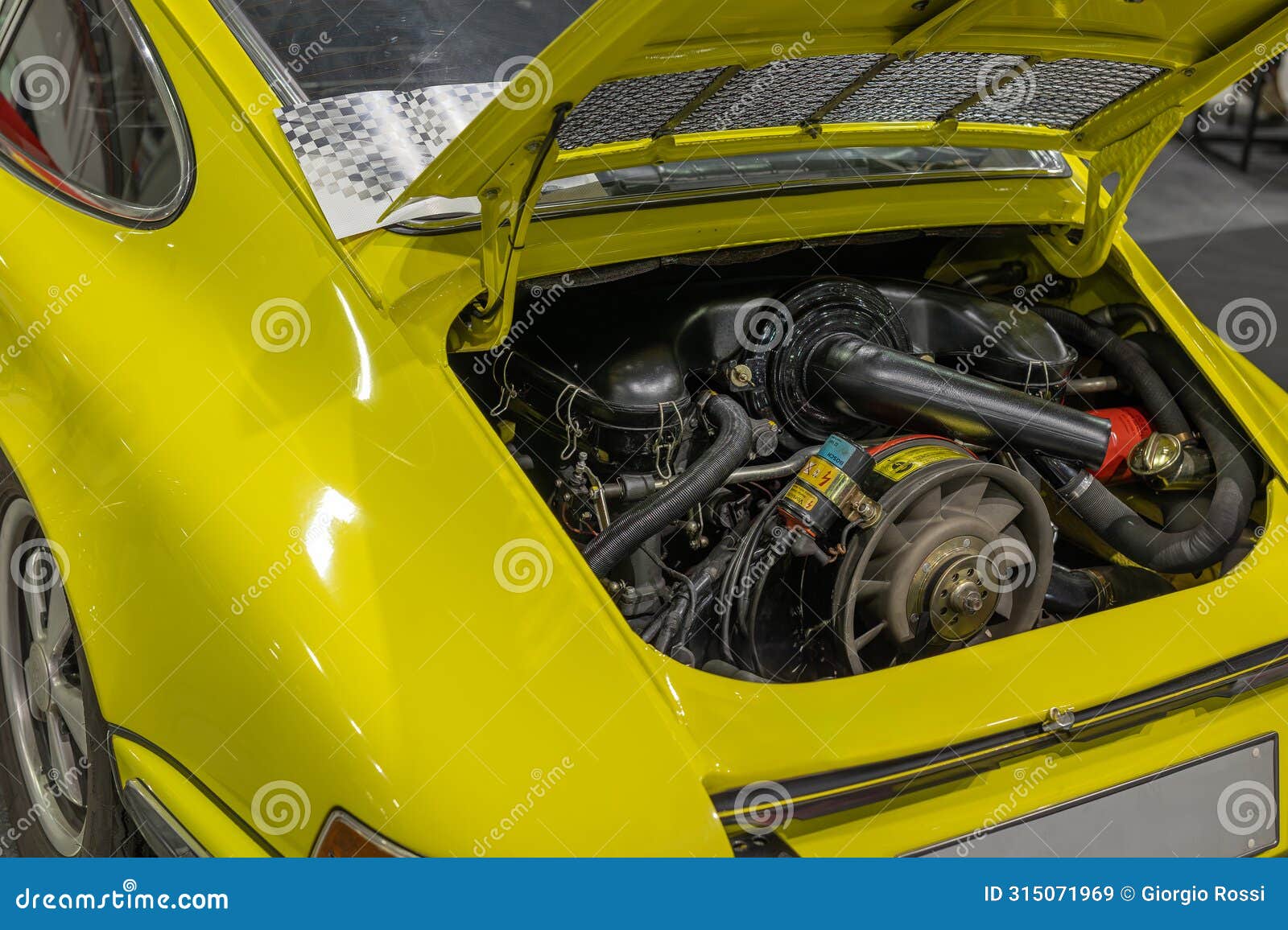 Engine of Vintage Porsche 911 Collector Car on Exhibition Produced in ...