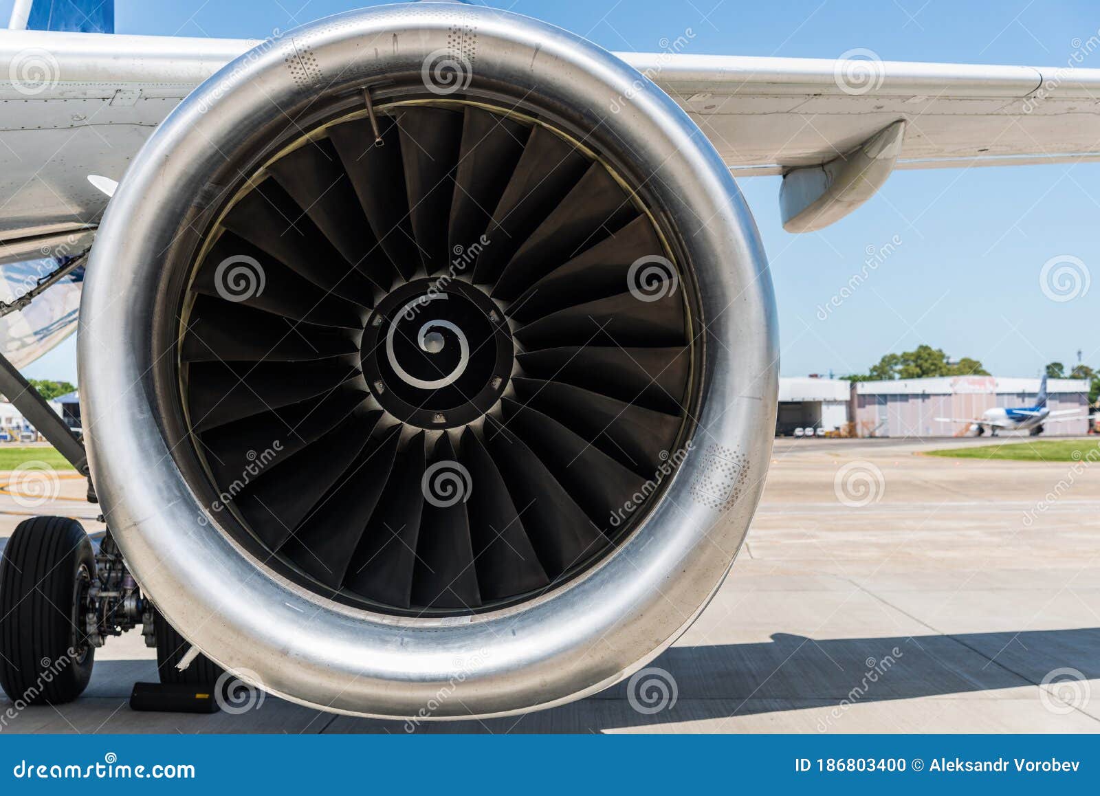 Engine and a Wing of an Aircraft Plane at the Airport. Stock Photo ...