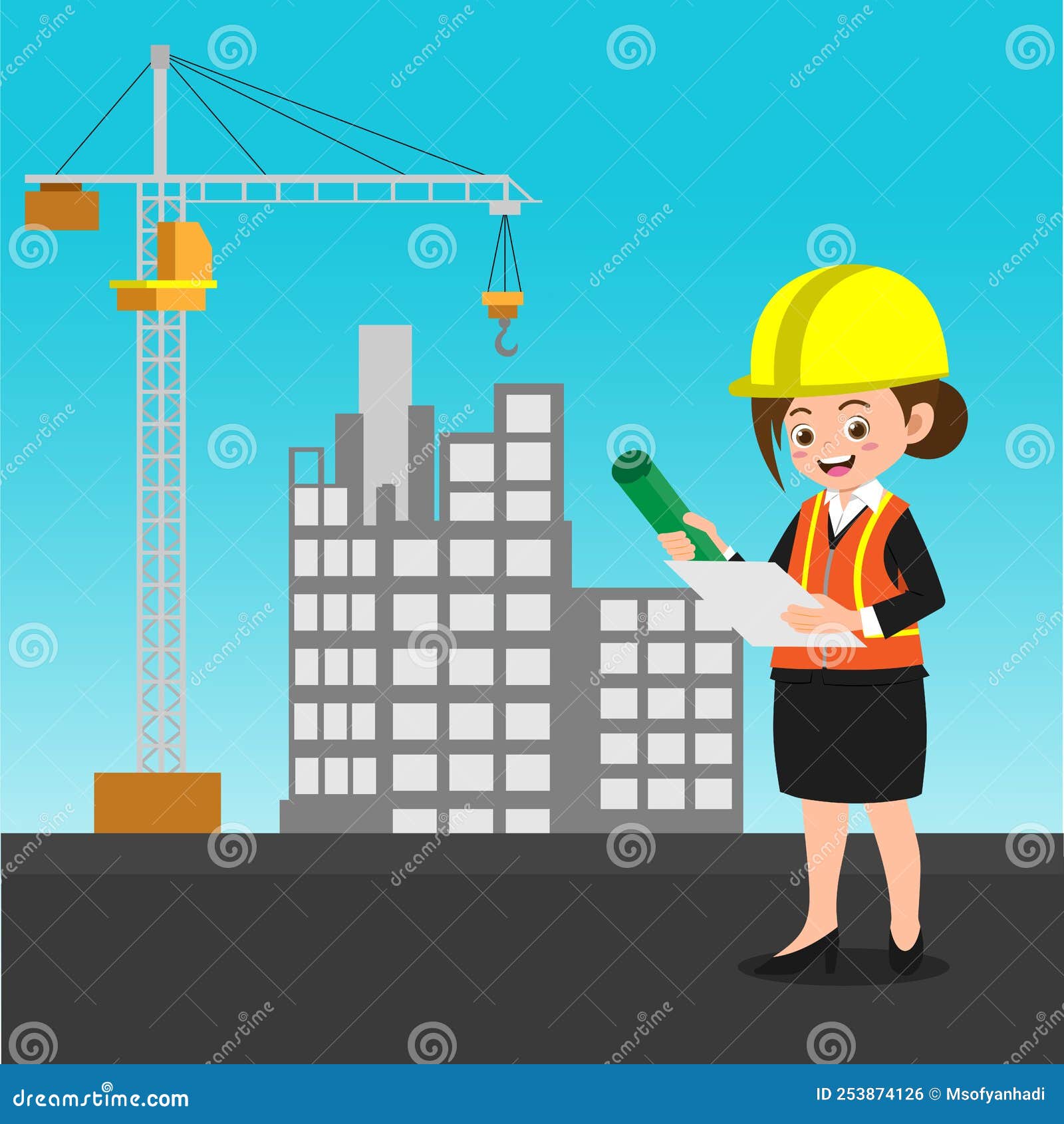 Cute Girl Working As Engineer Stock Vector - Illustration of beautiful ...