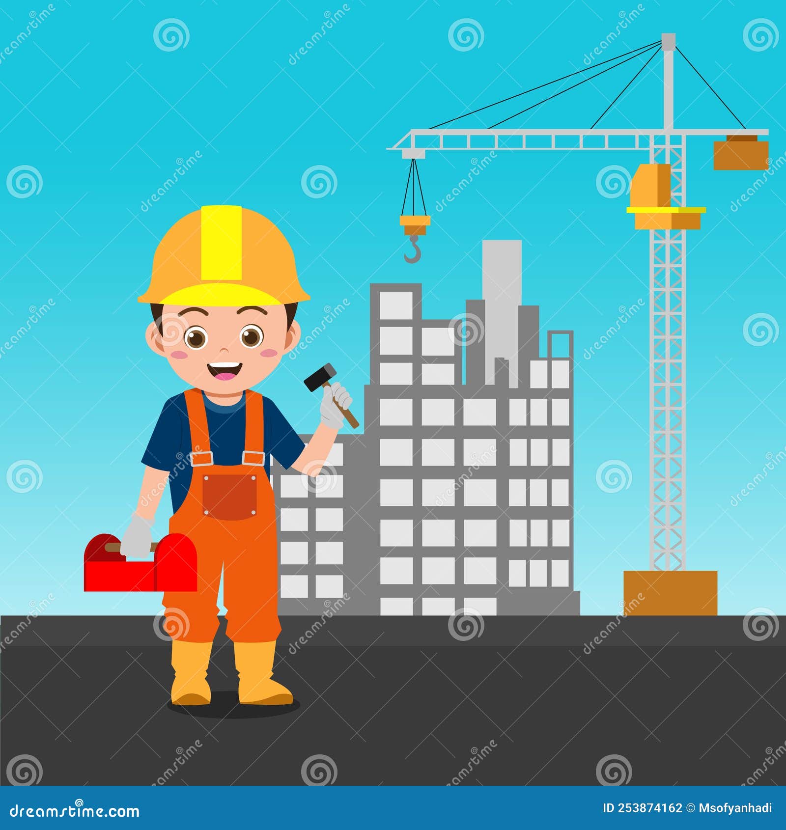 Cute Boy Working As Engineer Stock Vector - Illustration of concept ...