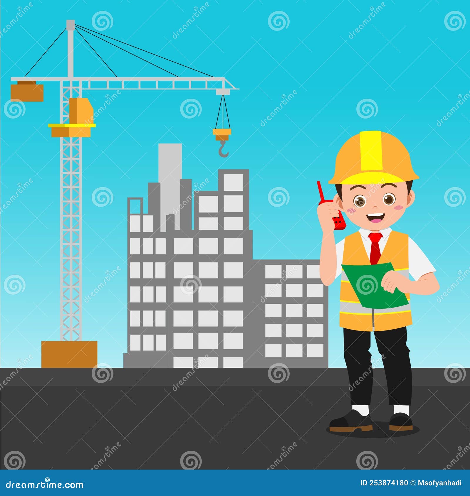 Cute Boy Working As Engineer Stock Vector - Illustration of career ...