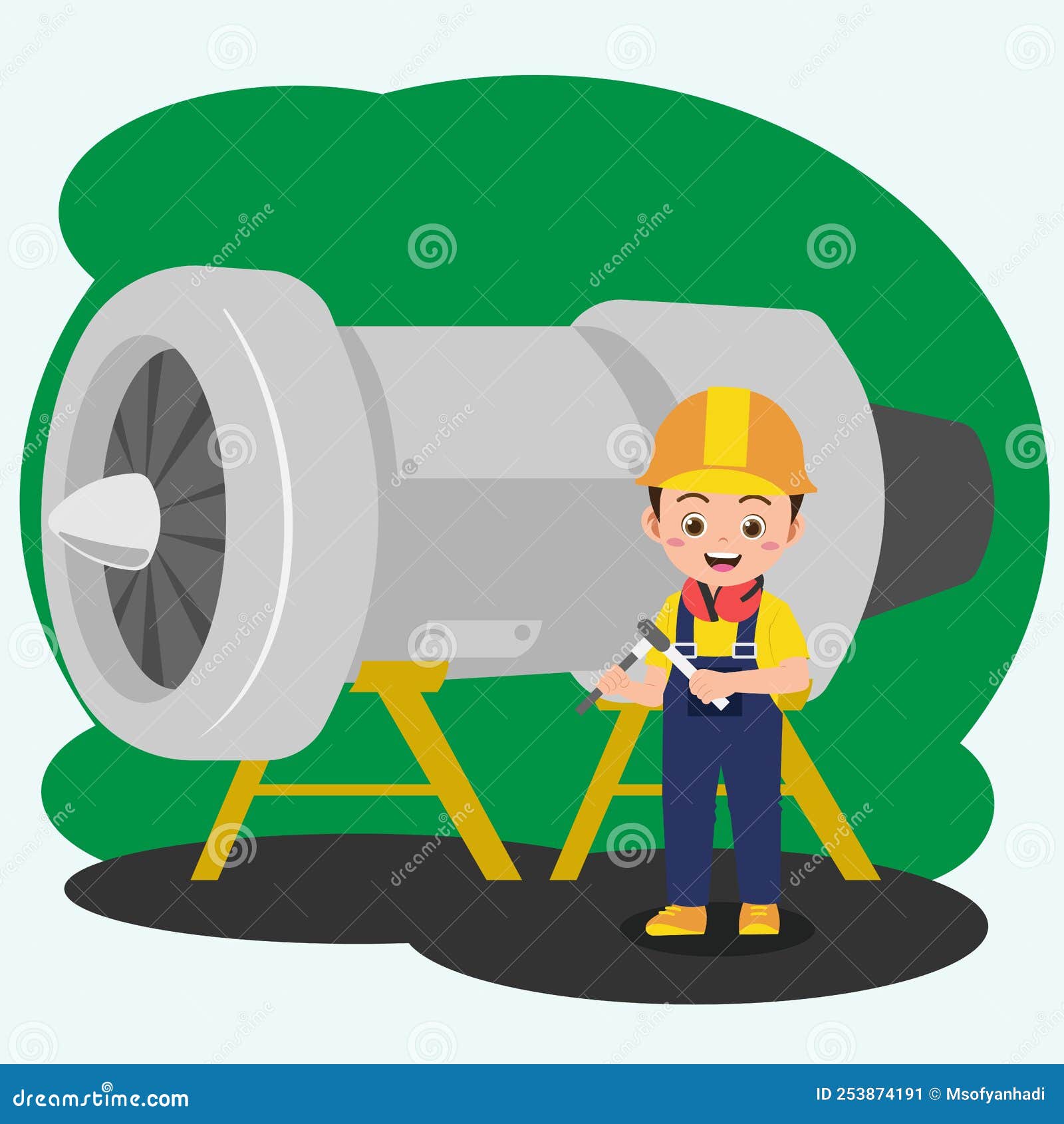 Cute Boy Working As Engineer Stock Vector - Illustration of instrument ...