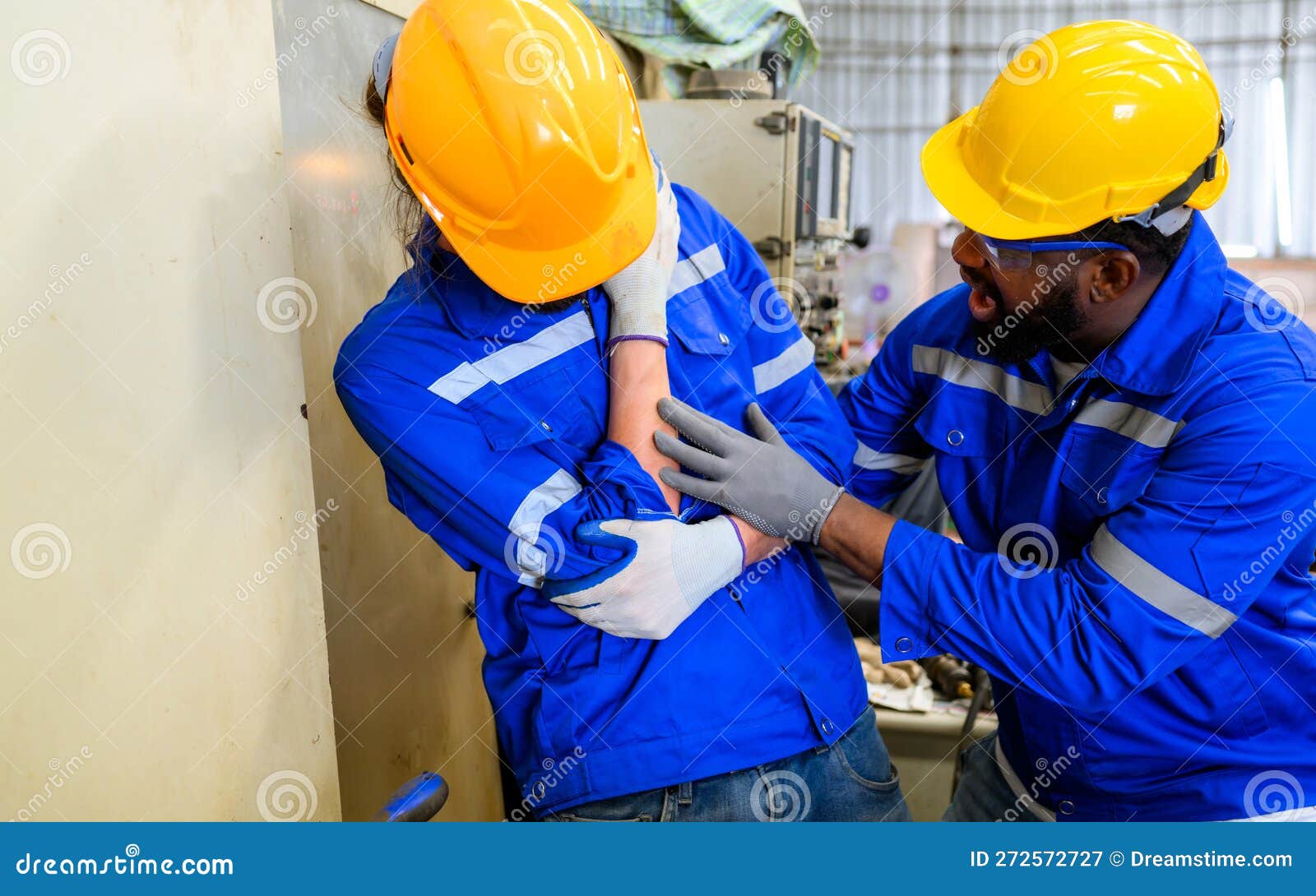 Engineer with Accident at Factory, People with Injury from Hard Work in ...