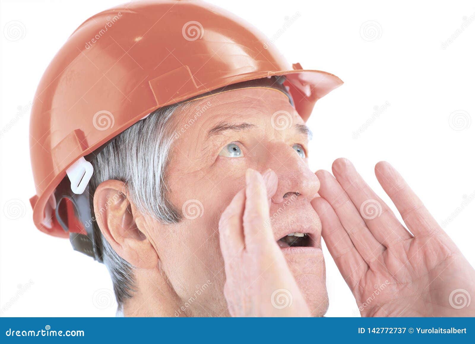 Engineer at the Age of Screams. Isolated on a White Background Stock ...