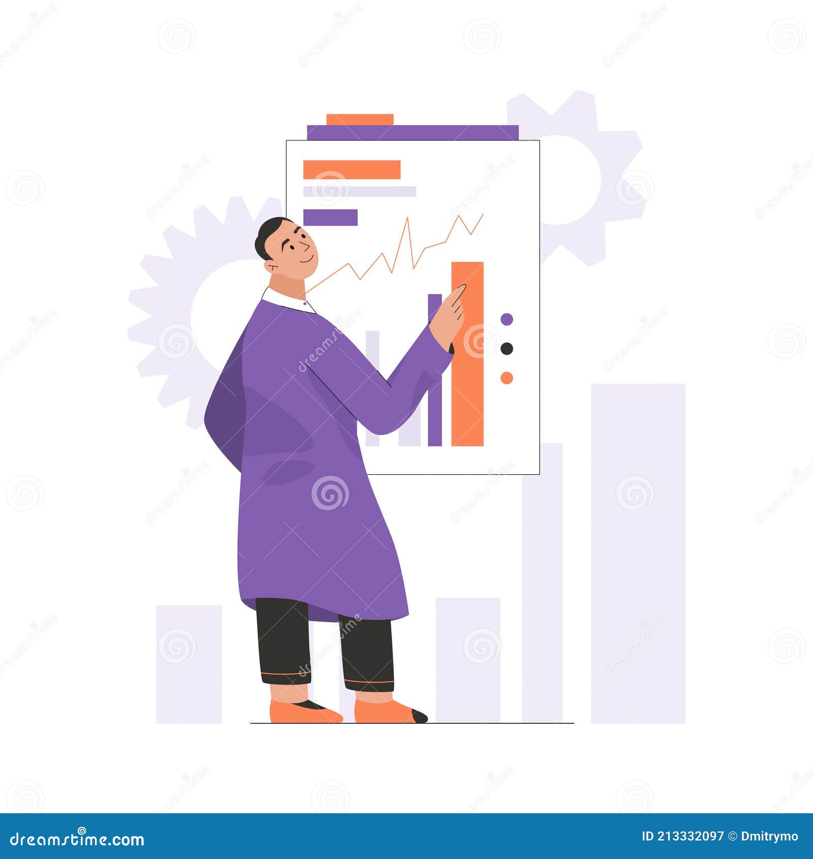 Engineer Analyzes Graph Data and Statistics Stock Vector - Illustration ...