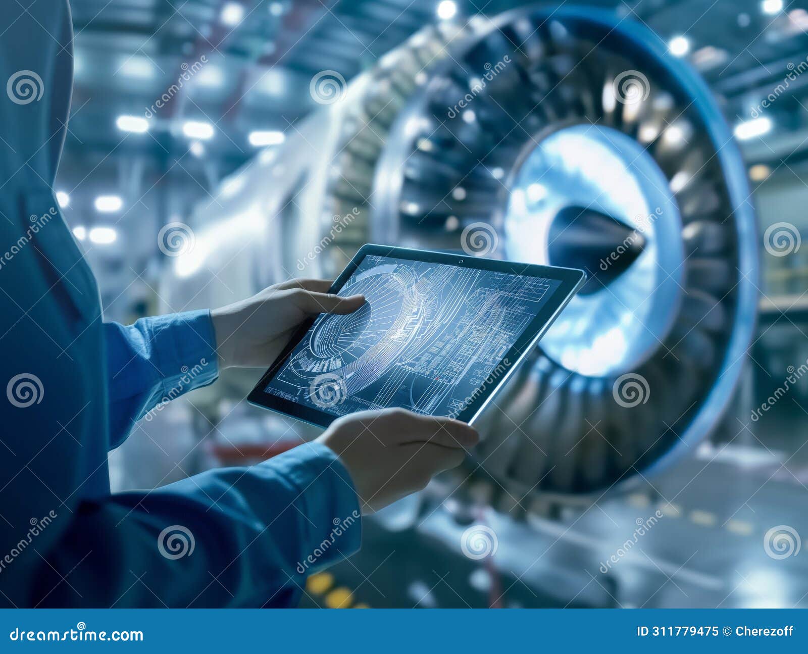 Engineer Analyzing Jet Engine with Digital Tablet Stock Image - Image ...