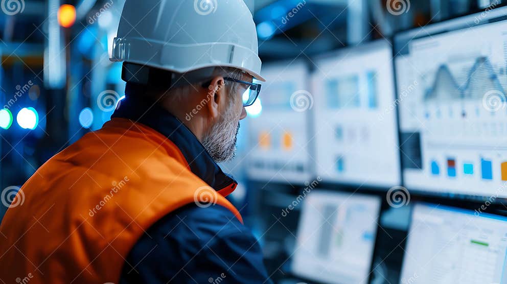 Engineer Analyzing Smart Factory Analytics Stock Illustration ...