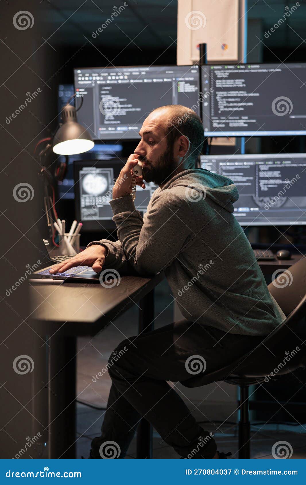 It Engineer Answering Landline Phone Call in Office Stock Image - Image ...