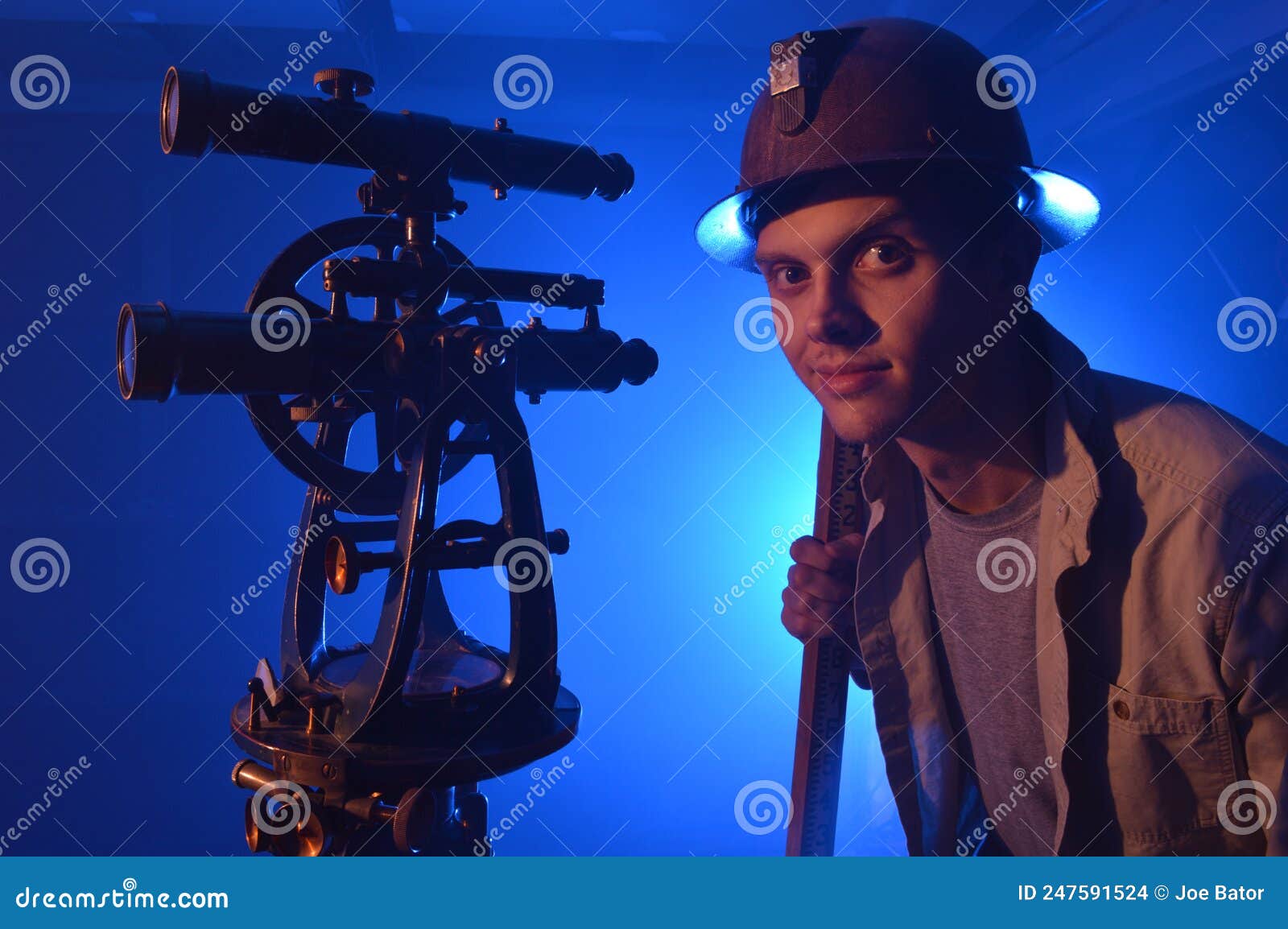 Engineer with Antique Surveying Transit Stock Photo - Image of manager ...