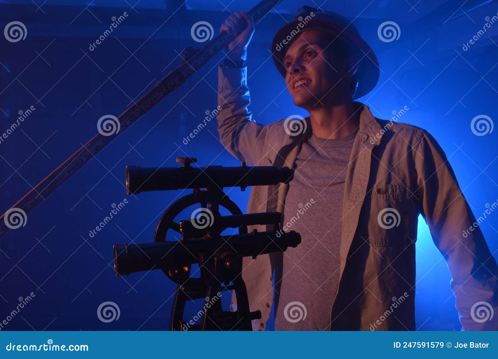 Engineer with Antique Surveying Transit Stock Image - Image of person ...