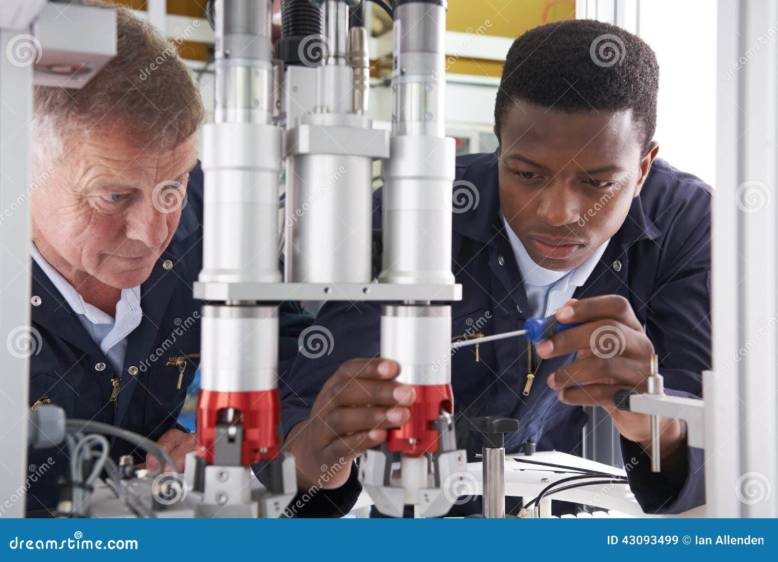 Engineer and Apprentice Working on Machine in Factory Stock Image ...