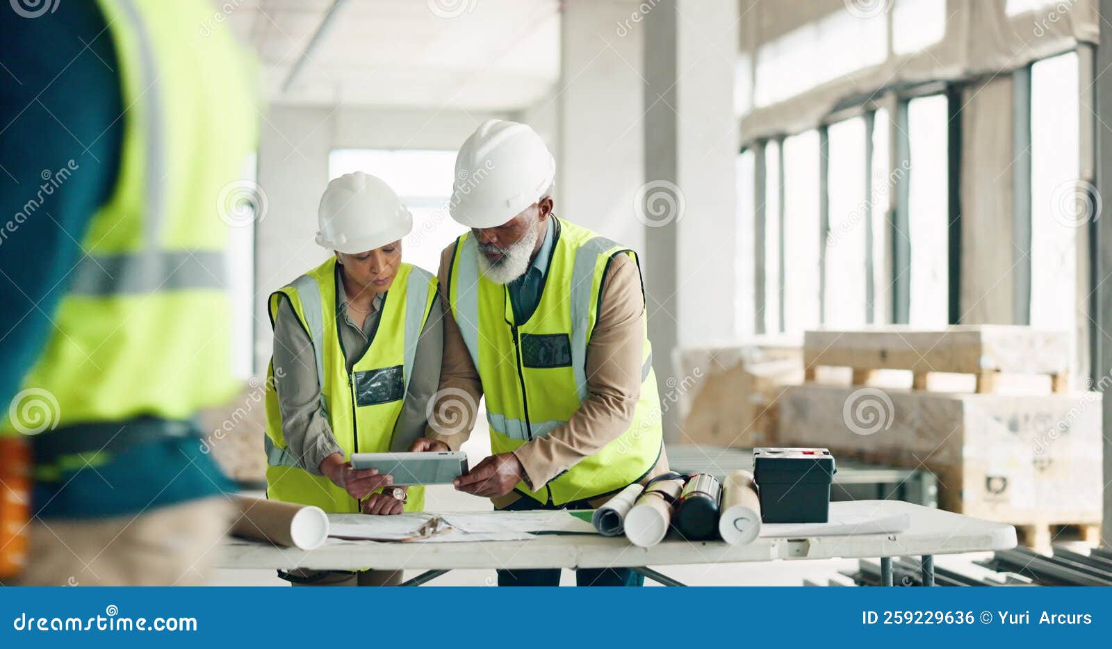 Engineer, Architect and Business People on Tablet for Construction ...
