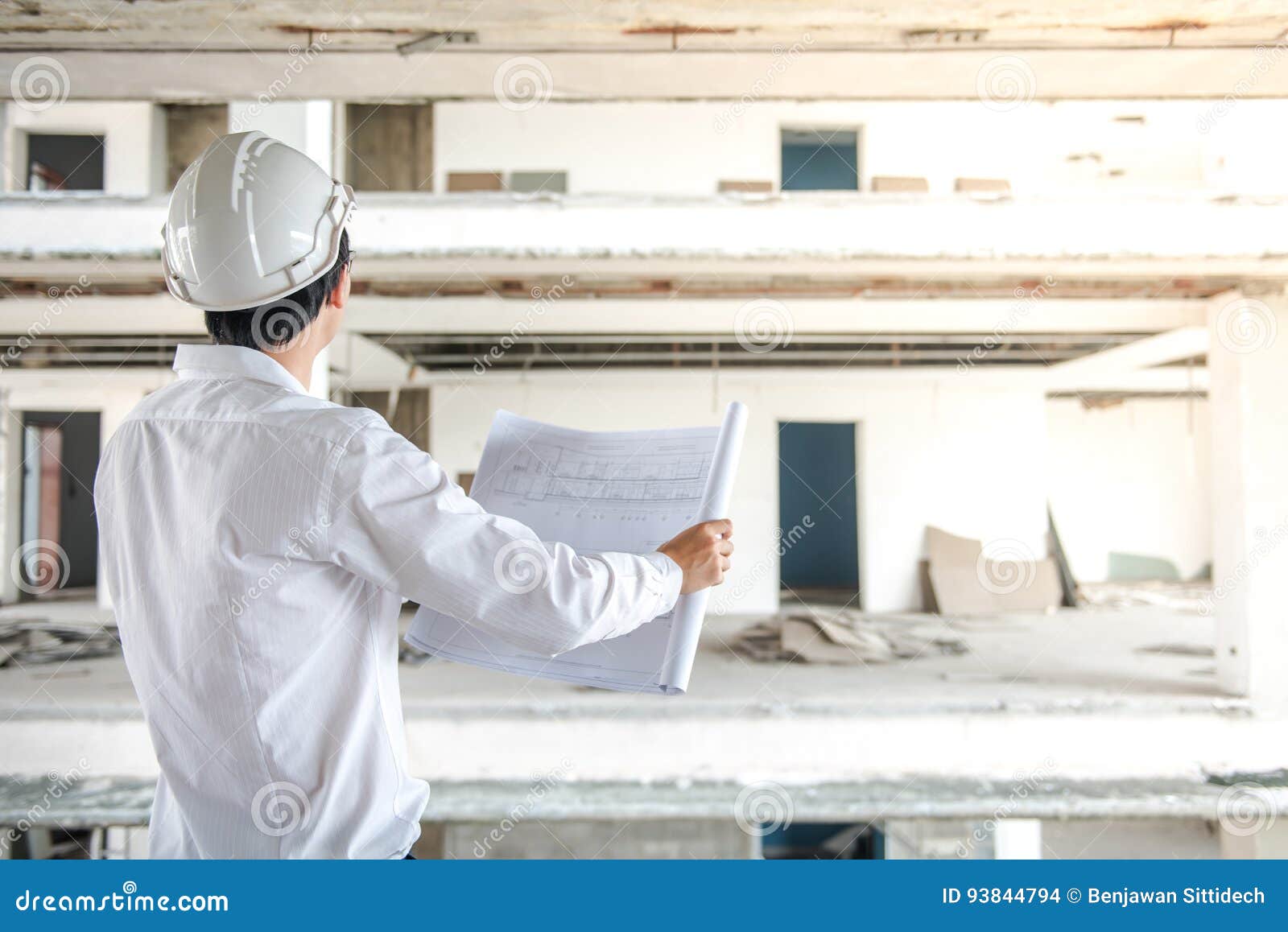 Engineer or Architect Checking Architectural Drawing Stock Photo ...