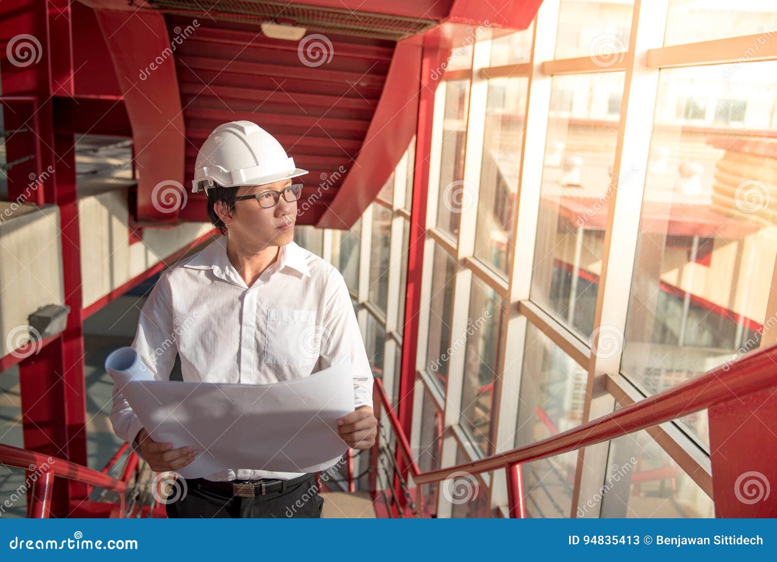 Engineer or Architect Checking Architectural Drawing Stock Image ...