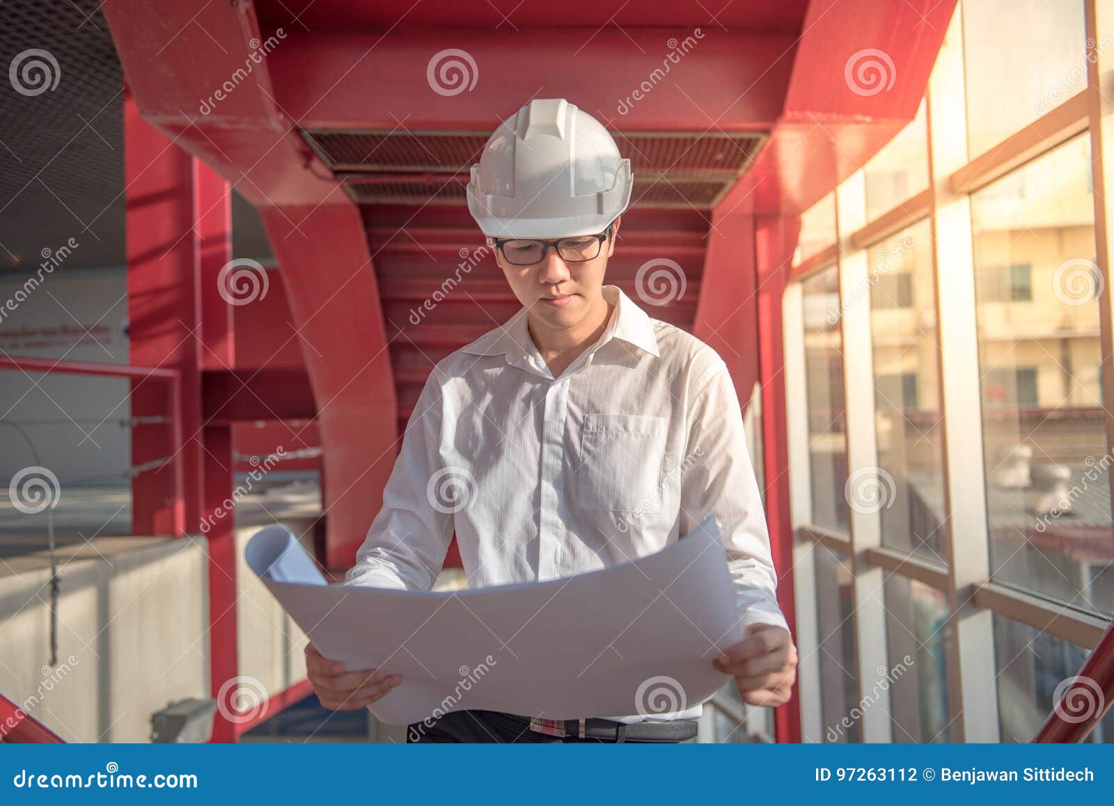 Engineer or Architect Checking Architectural Drawing Stock Photo ...
