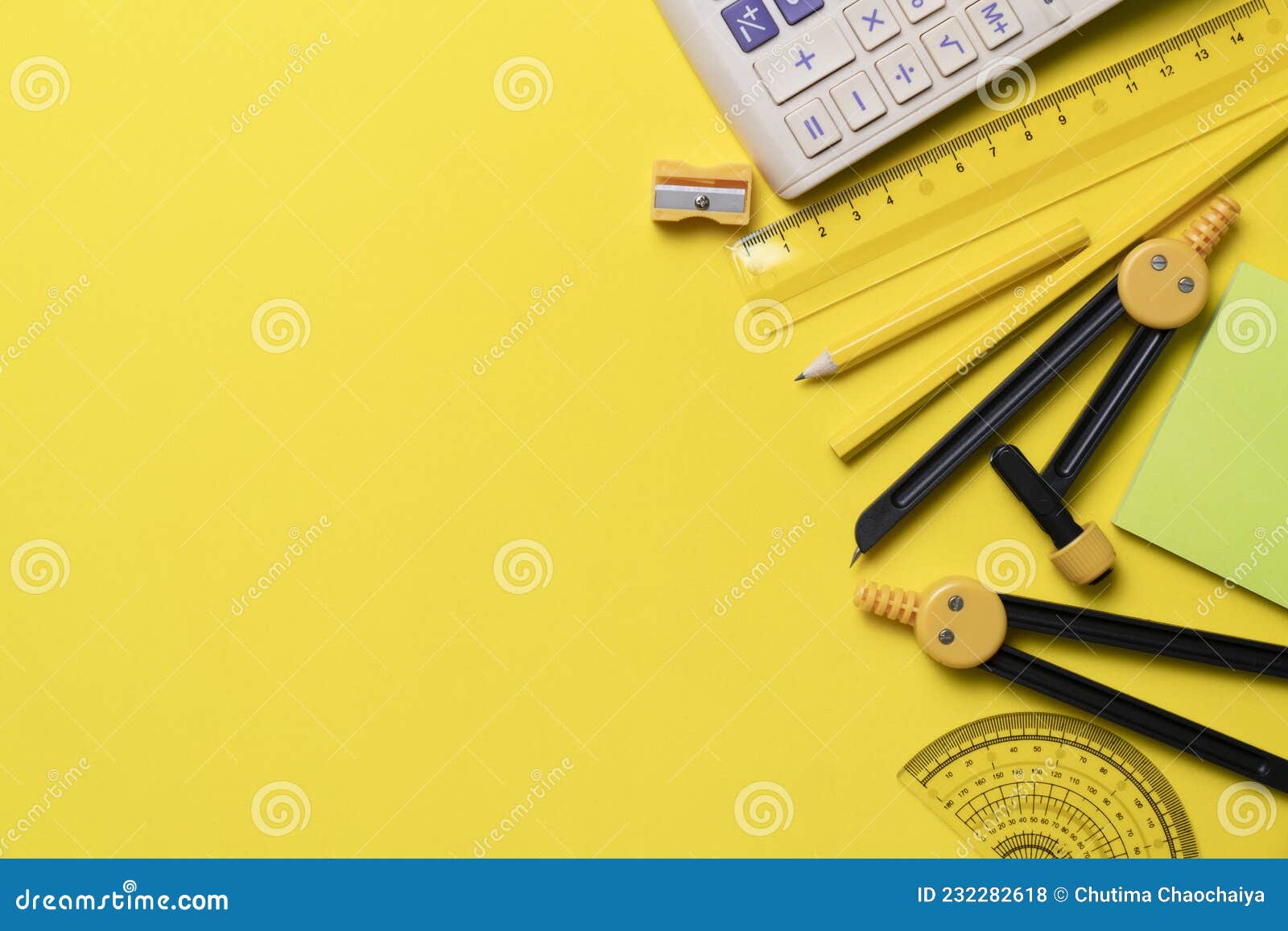 Engineer or Architect Desk with Stationery on Yellow Table Background ...