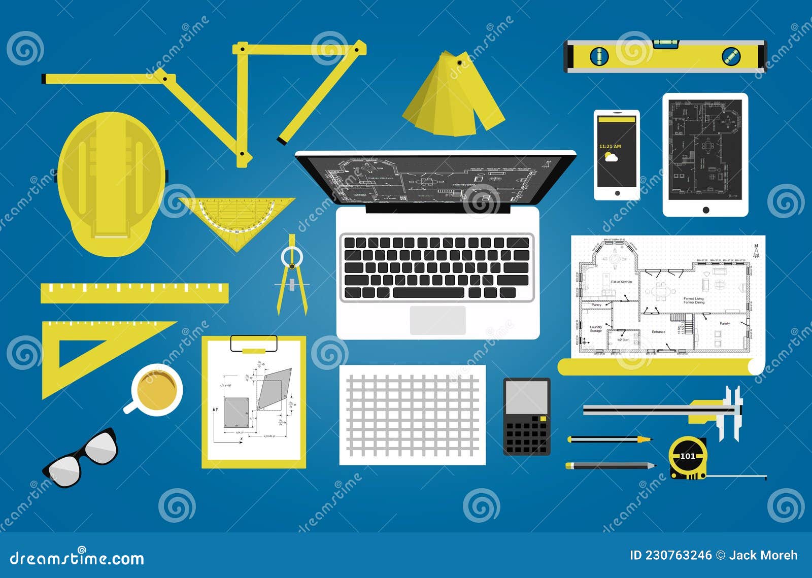 Architect With Technical Drawing Icon In Monochrome Style Isolated On ...