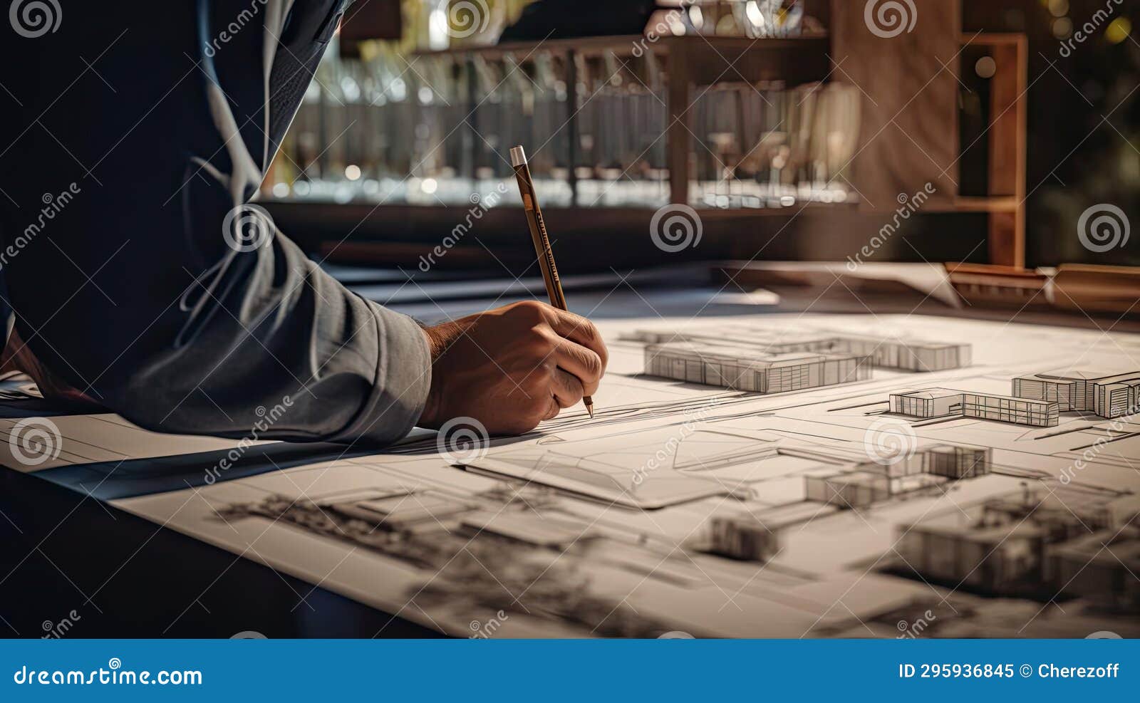 Engineer Architect Develops a Layout of Architecture Stock Illustration ...