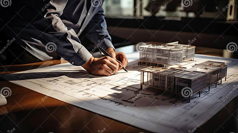 Engineer Architect Develops a Layout of Architecture Stock Illustration ...