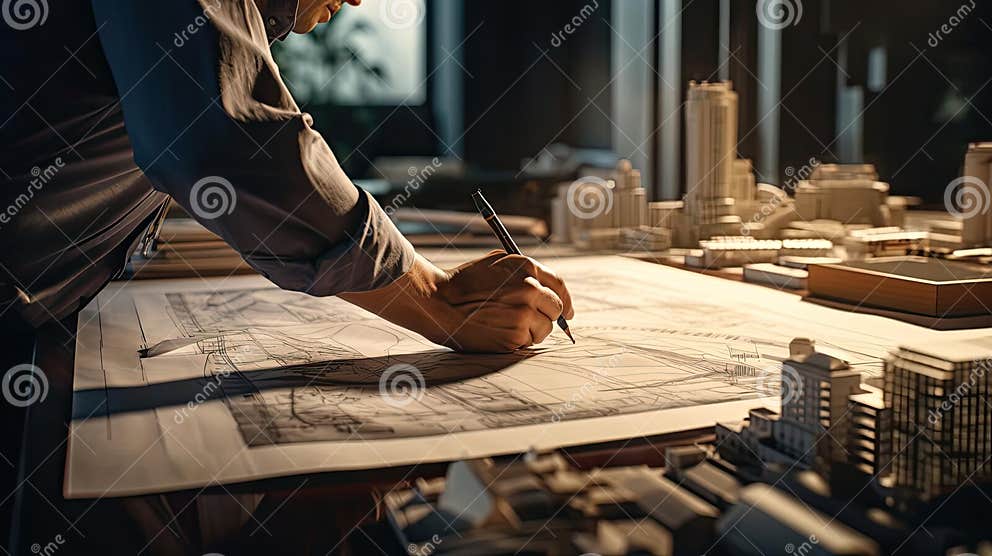 Engineer Architect Develops a Layout of Architecture Stock Illustration ...