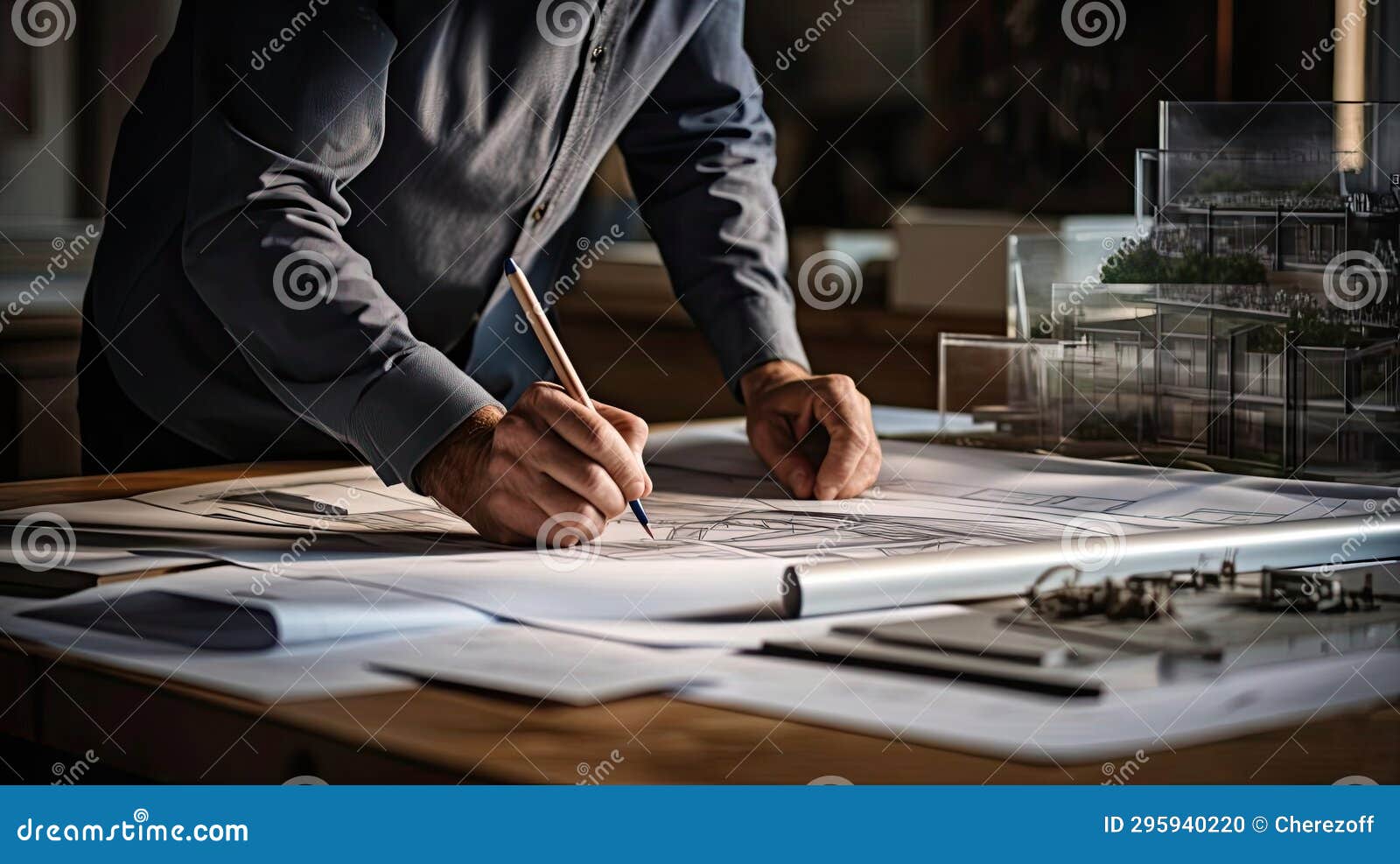 Engineer Architect Develops a Layout of Architecture Stock Illustration ...