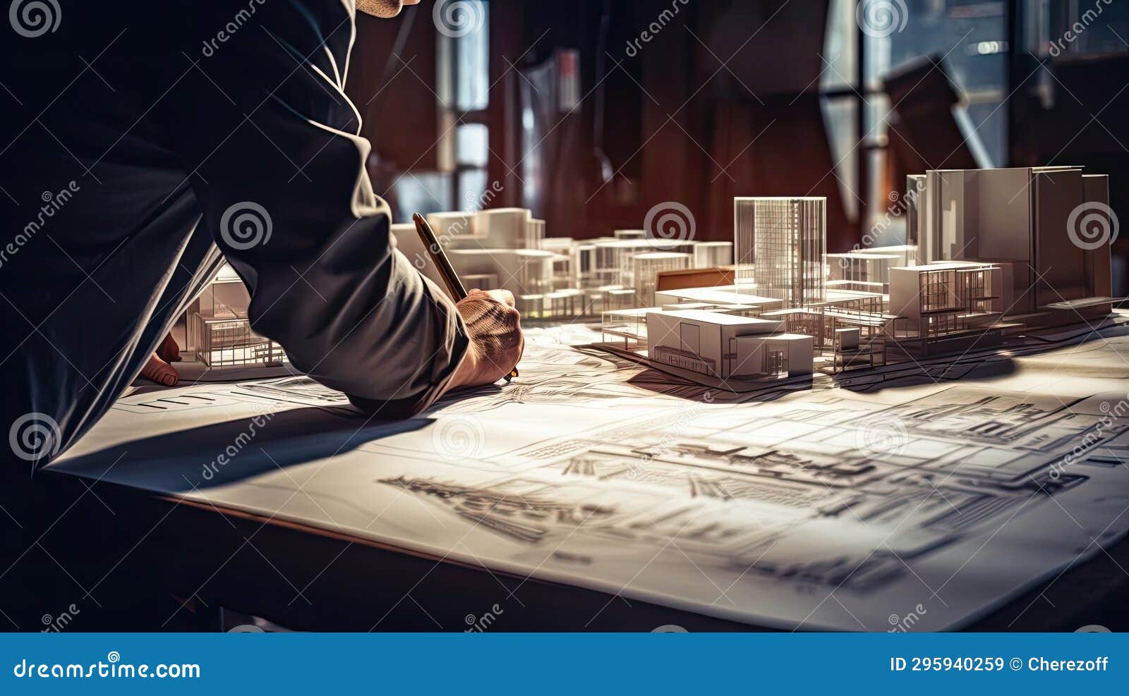 Engineer Architect Develops a Layout of Architecture Stock Illustration ...