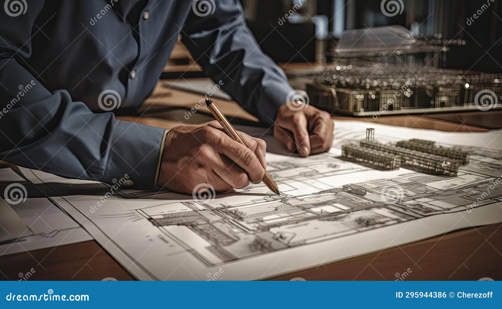 Engineer Architect Develops a Layout of Architecture Stock Illustration ...