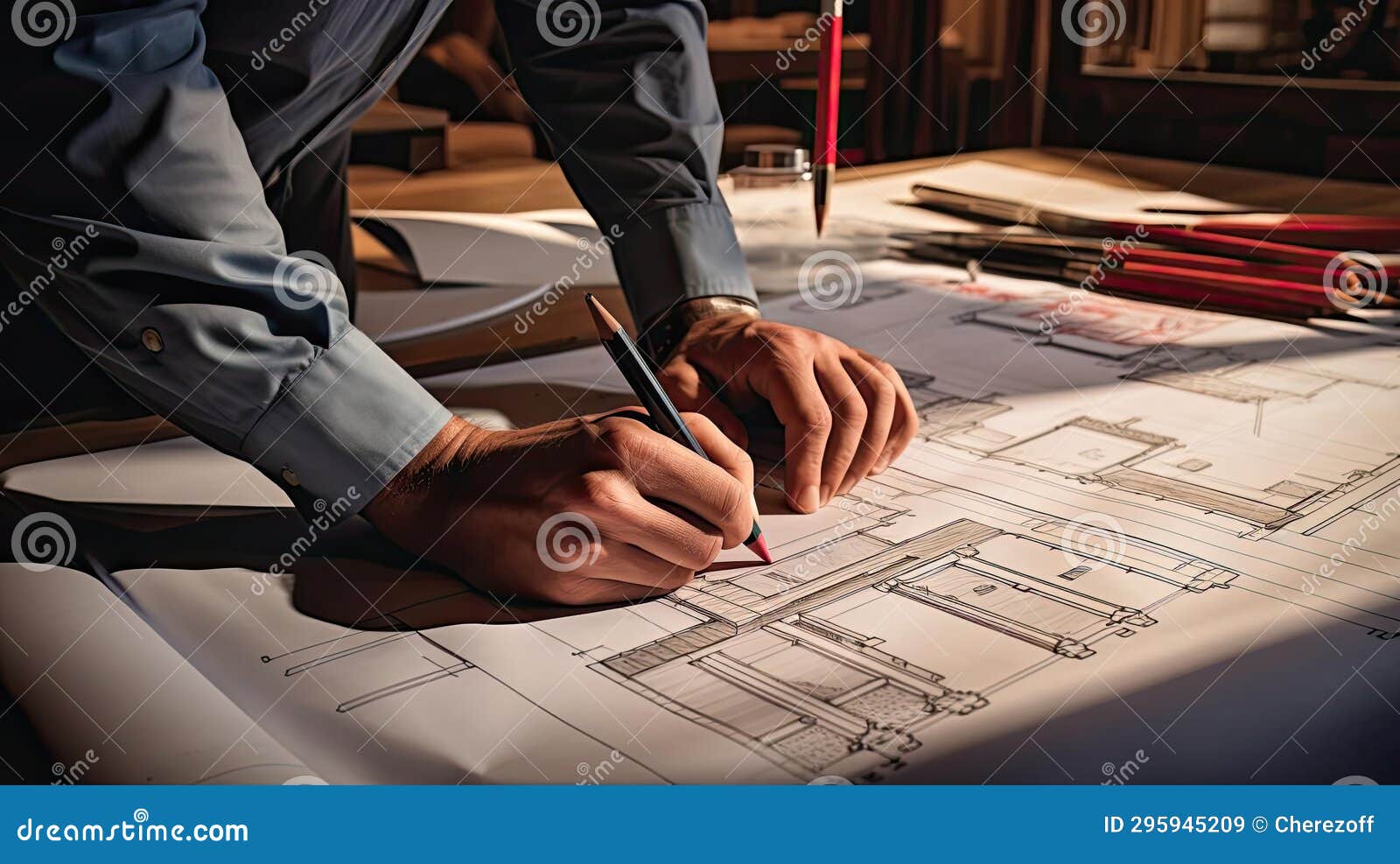 Engineer Architect Develops a Layout of Architecture Stock Illustration ...
