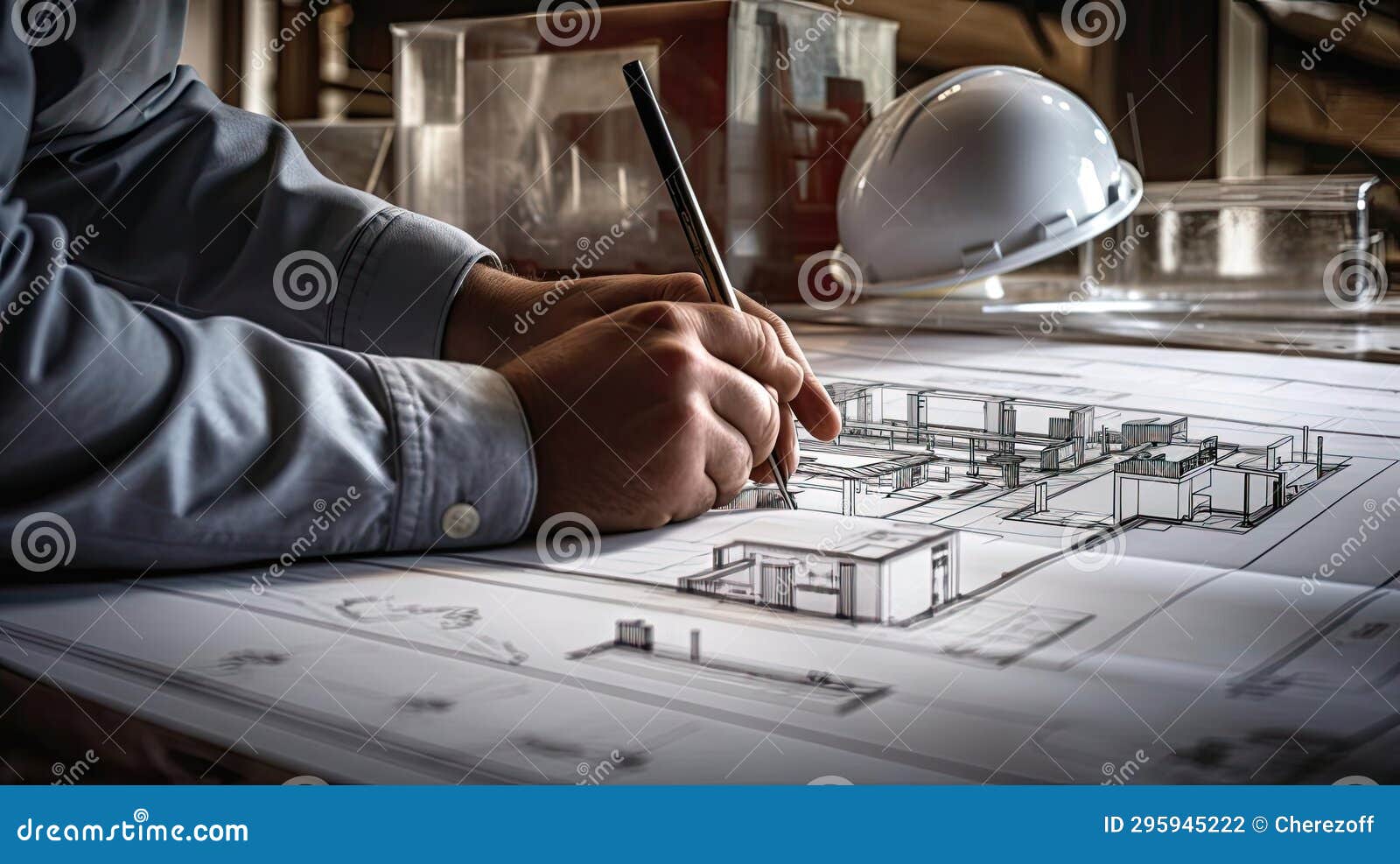 Engineer Architect Develops a Layout of Architecture Stock Illustration ...