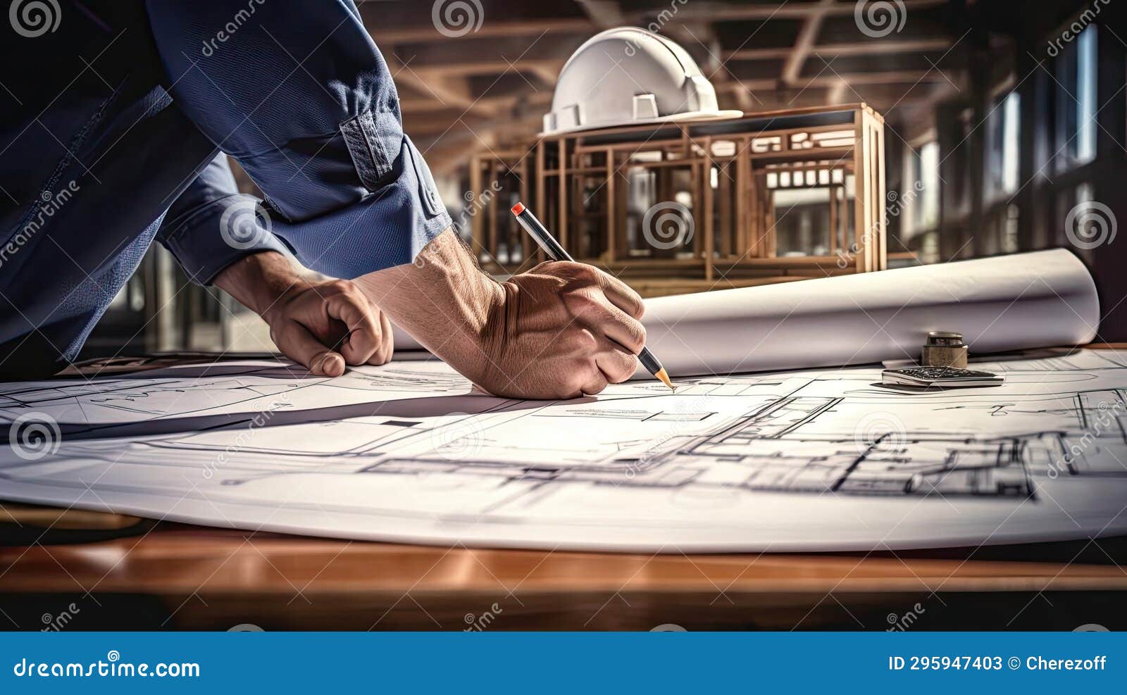 Engineer Architect Develops a Layout of Architecture Stock Illustration ...