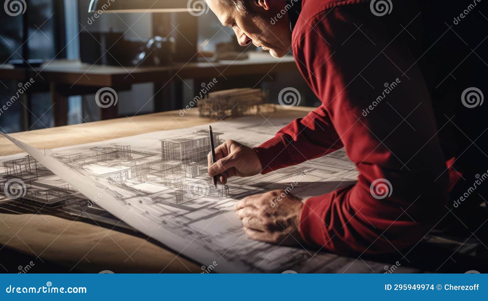 Engineer Architect Develops a Layout of Architecture Stock Illustration ...