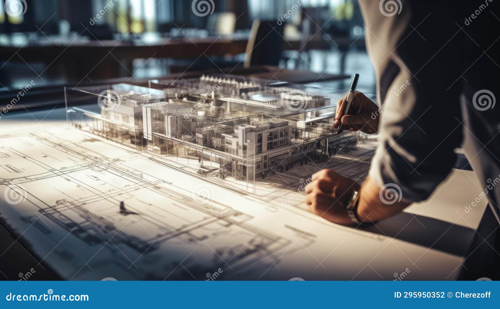 Engineer Architect Develops a Layout of Architecture Stock Illustration ...