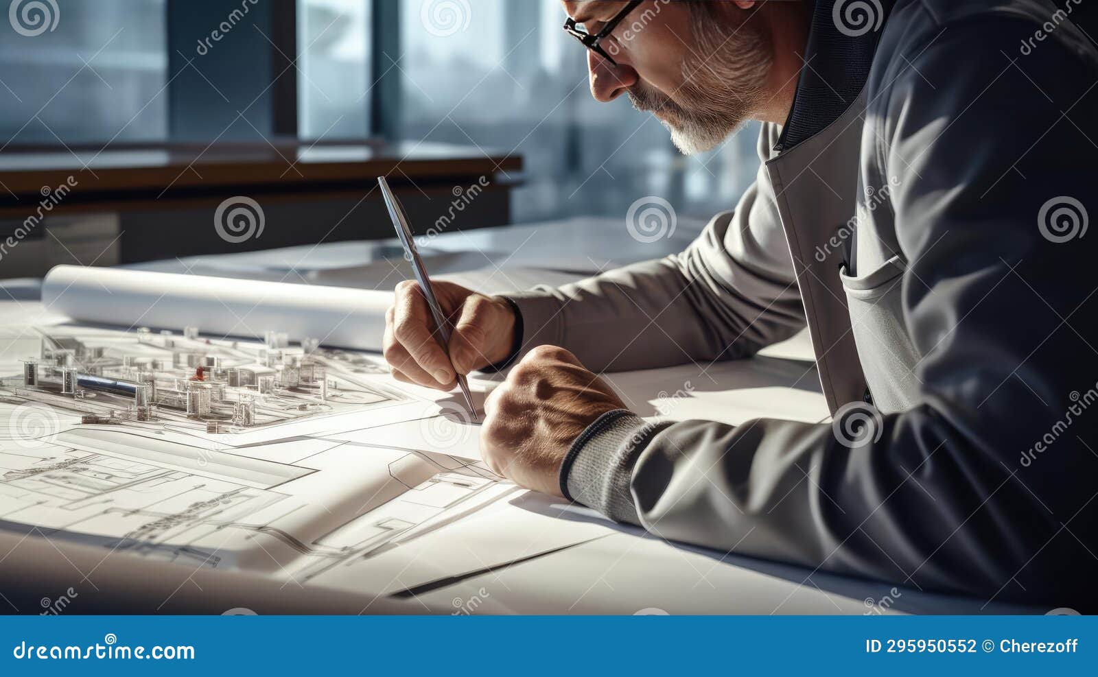 Engineer Architect Develops a Layout of Architecture Stock Illustration ...
