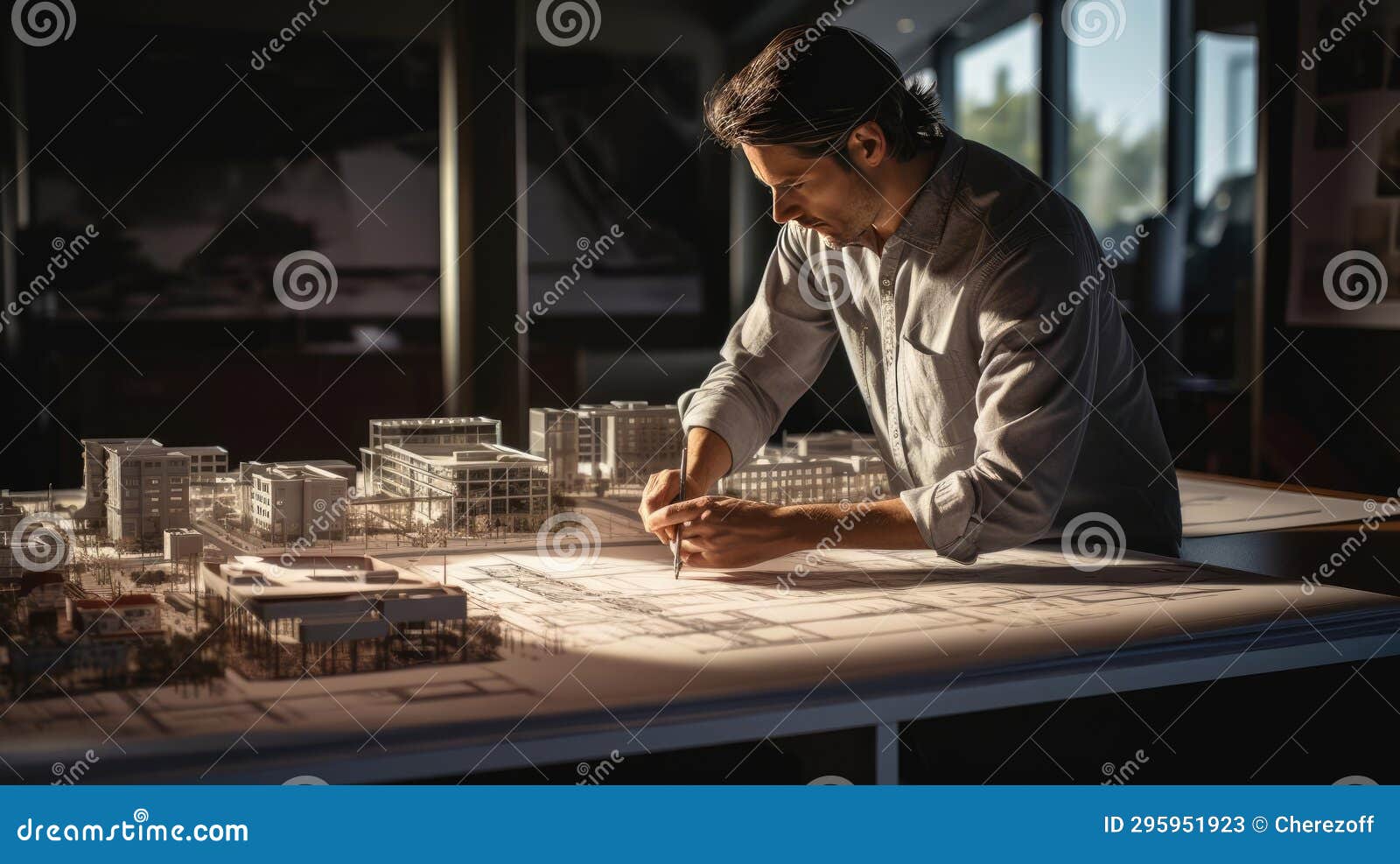 Engineer Architect Develops a Layout of Architecture Stock Illustration ...