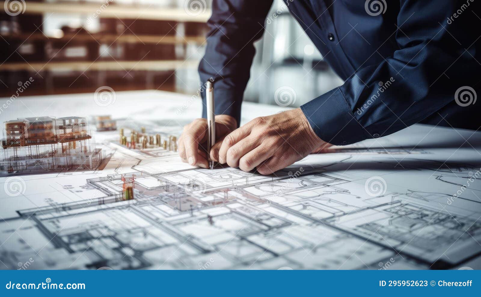 Engineer Architect Develops a Layout of Architecture Stock Illustration ...